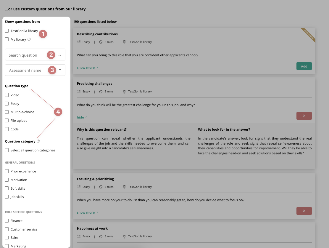 Using custom questions – English